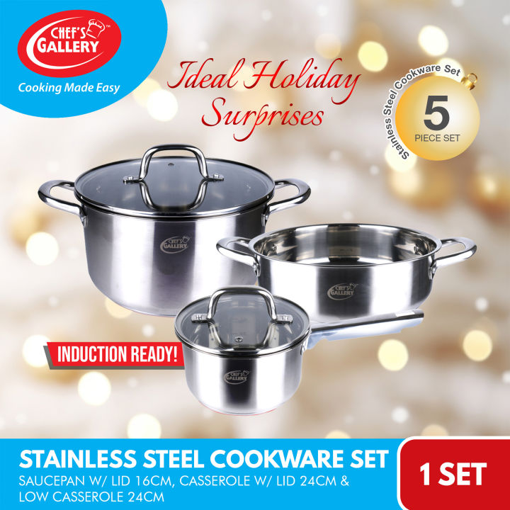 Chef's Gallery Stainless Steel Cookware Set 5pcs Induction Ready ...