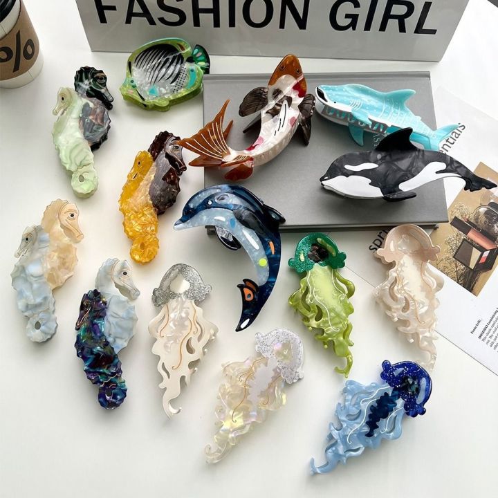 MZP Dolphin Acetate Animal Hair Claw Whale Acetic Acid Large Shark Clip ...