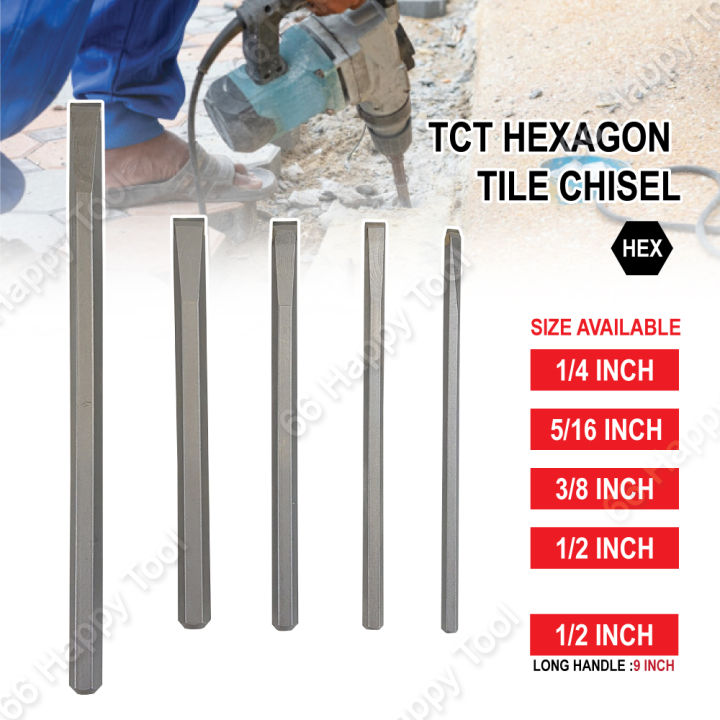 TCT Hexagon 6"/9" Tile Mosaic Chisel Head Size 1/4" 5/16" 3/8" 1/2" Concrete Wall Tools For ...