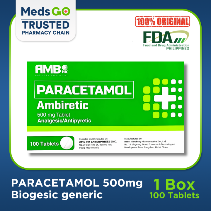 Paracetamol 500mg - 1 Box x 100 Tablets (Biogesic generic) Analgesic ...