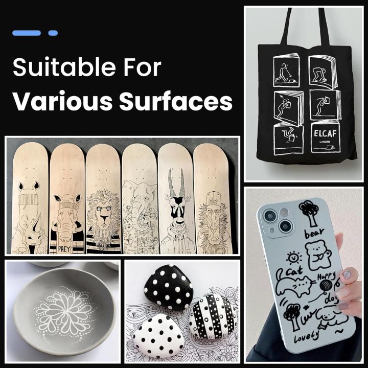 Pena cat hitam, 6 pek penanda cat akrilik Tip dua dengan hujung halus ...