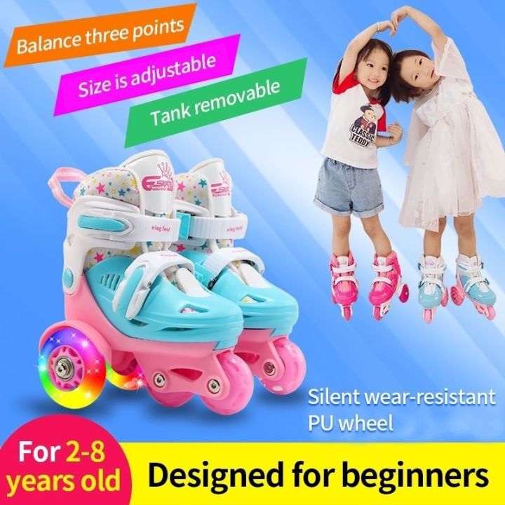Beginner Kids Three Wheel Skate Shoes Set Kasut Roda Kids Skates Roller ...