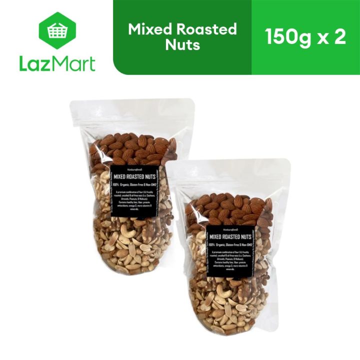 Mix of 4 Roasted Nuts 300g (Unsalted, Oil-free, Newly Roasted Cashews Almonds Walnuts & Peanut ...