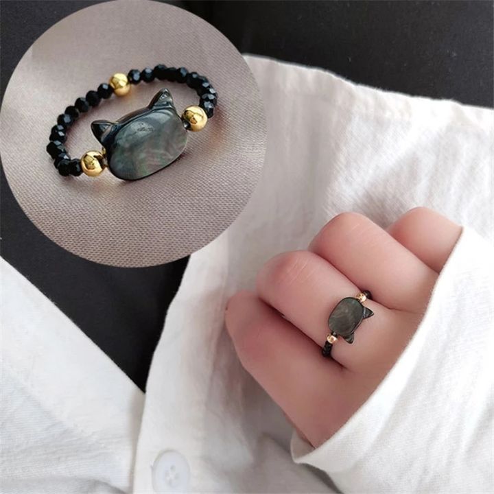 Lovely Dark Cat Ring Energy Black Cat Ring Healing Crystal Stone Finger ...