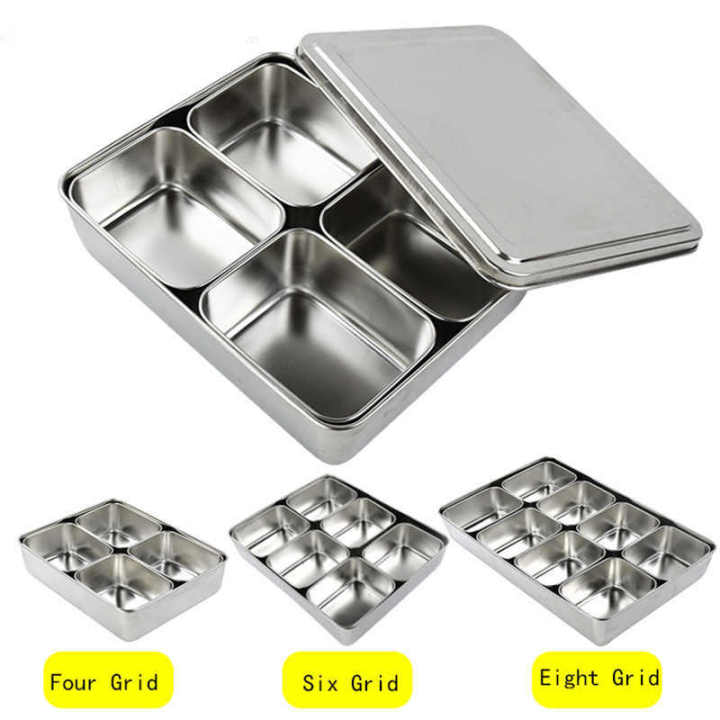 4/6/8 Compartment Japanese YAKUMI PAN Kitchen Storage Boxes Stainless ...