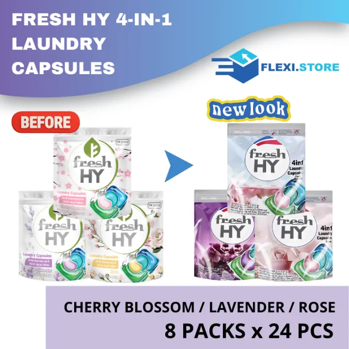 Fresh HY 4-in-1 Laundry Capsules 24pcs x 8 Refill Pack - 3 Variants ...