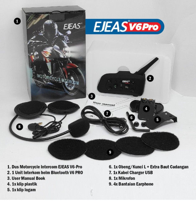 EJEAS V6 Pro Bluetooth Rider Intercom Vnetphone SENA 6 Riders Helmet ...