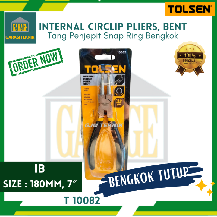 Tang Snap Ring 7 Inch Bengkok - Tang Lingkar Dalam TOLSEN 10082 - Internal Circlip Plier, Bent ...