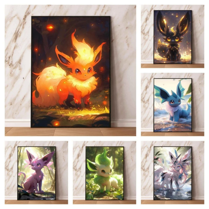 พิมพ์บนผ้าใบ Pokemon Vaporeon ภาพการ์ตูนเพื่อนของขวัญ Modern Home ตก ...