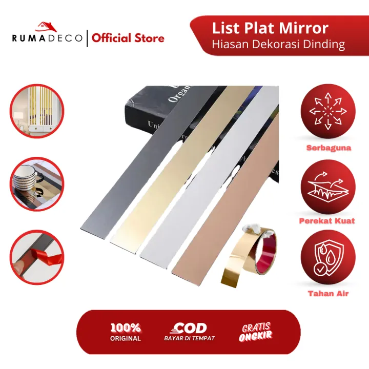 Rumadeco List Plat Strip Roll Mirror Gold | Mirror Wall Moulding Stiker ...