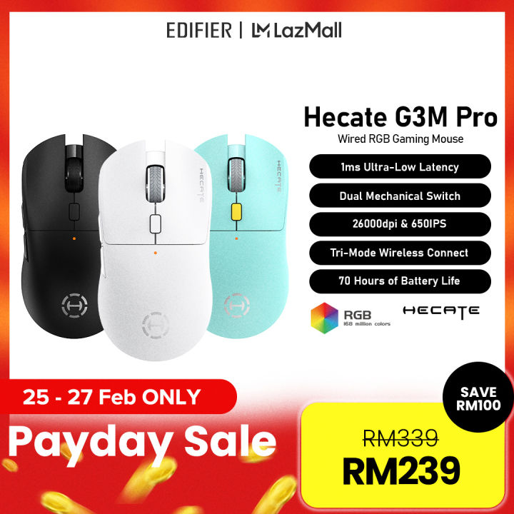 Edifier Hecate G3M Pro Gaming Mouse - 2.4Ghz/Bluetooth/Wired | PAW3395 Sensor | 26000DPi ...
