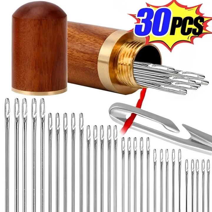 30Pcs/Set Stainless Steel Blind Sewing Needles Side Hole Elderly ...