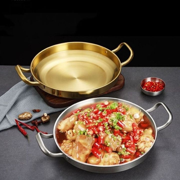 XUNJIE Stainless Steel Frying Pan Thickened Double Ear Dry Pot Durable ...