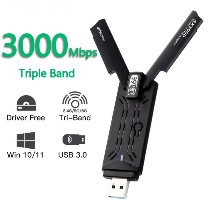 USB Wifi 6E Adapter Network Card 2.4G&5G&6GHz 3000Mbps USB 3.0 Wifi Receiver Dongle For Laptop ...