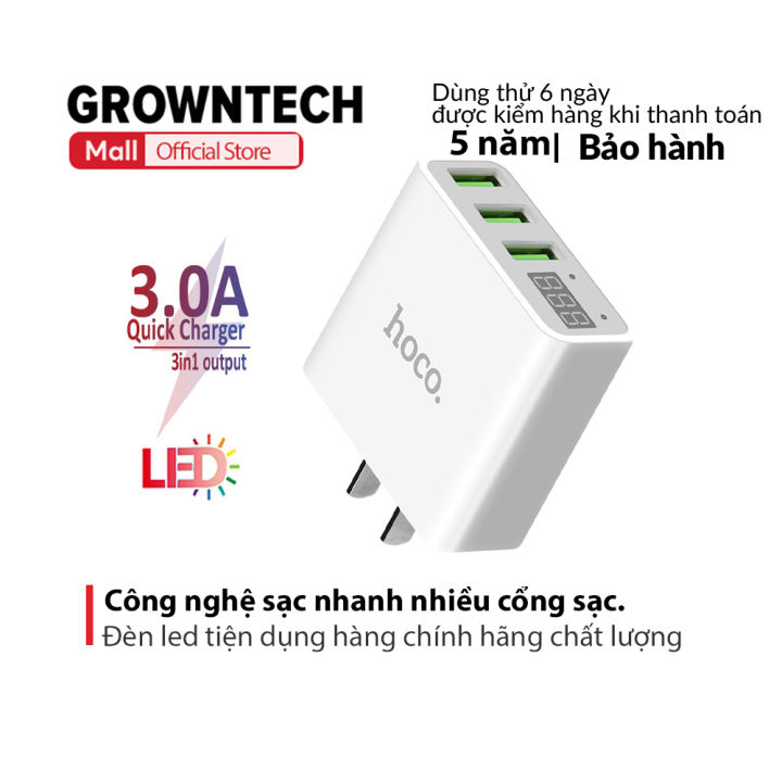 Củ sạc 3 cổng Hoco C102A QC 3.0A 28,5 W đèn Led báo sạc được thiết kế ...