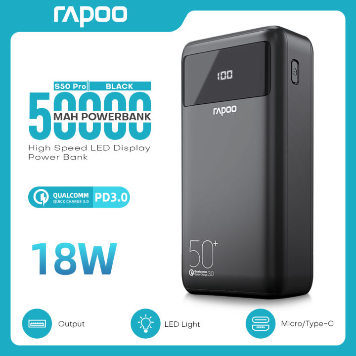 Rapoo S50 Pro 50000mAh Power Bank 18W PD QC3.0 Fast Charging Powerbank ...