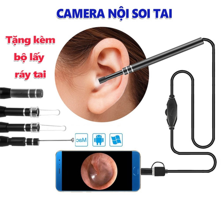 Camera Nội Soi Tai Siêu Nét Đi Kèm Bộ Đầu Lấy Ráy , Soi Tai Mũi chuyên ...