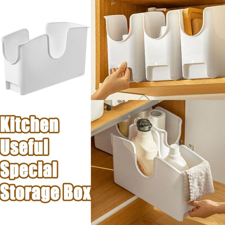 LPCUQJ Plastic Pot Cover Storage Box White with Pulley Spice Plate Rack ...