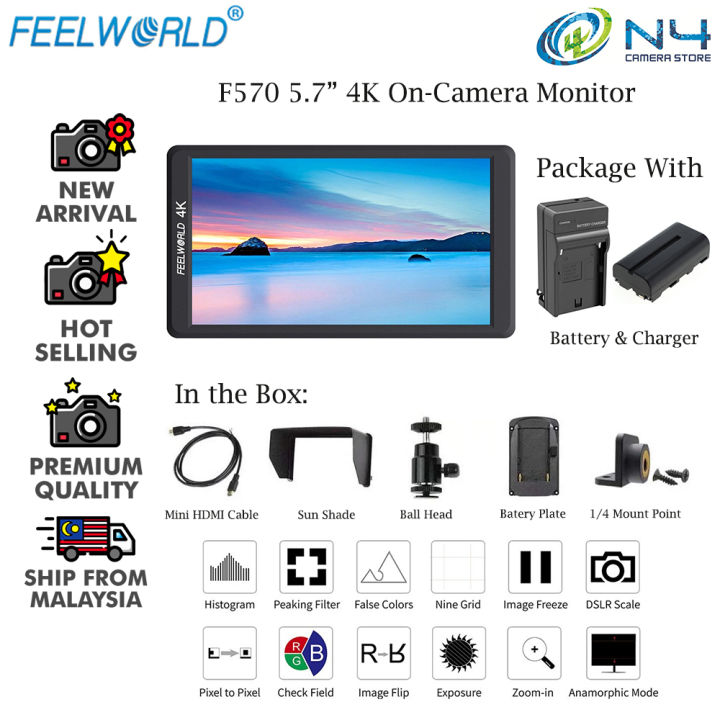 FEELWORLD F570 5.7″ 4K On-camera Monitor with HDMI Input/ Output IPS ...