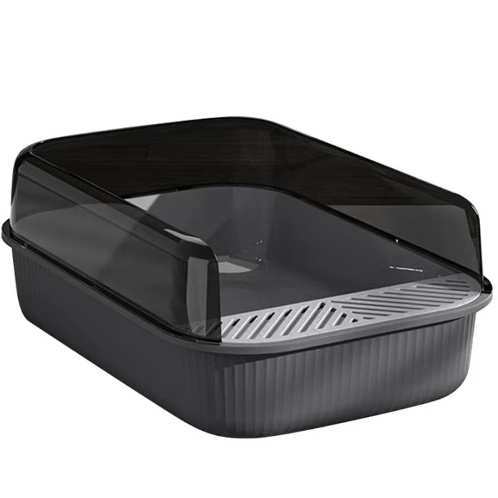 Semi Enclosed Cat Litter Box No Splashing Cat Sand Box Kotak Pasir ...