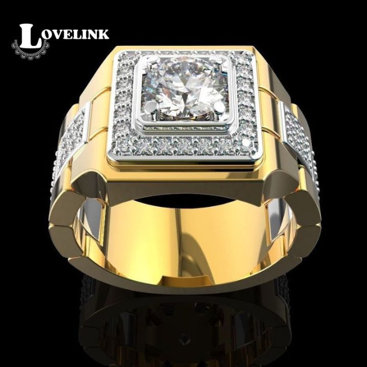 Men Chunky Solid Wealth Ring Full Diamond Inlay Gold Ring for Boss, Men ...