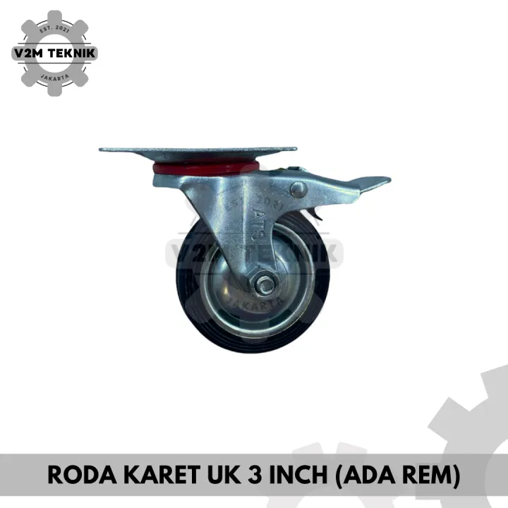 Roda Karet Hidup 3 Inch Rem / Roda Rem Gepeng Trolley Etalase 3" / Roda ...