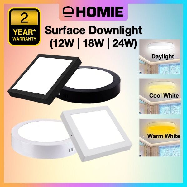 LED Surface Downlight 12W 18W 24W Black White / Lampu downlight siling ...