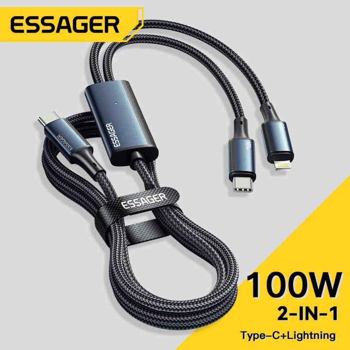 Essager 100W สาย USB C ไปเป็น Type C เพื่อให้แสงสว่าง PD ข้อมูลที่ชาร์จความเร็วสูง2 In 1สายชาร์จ ...