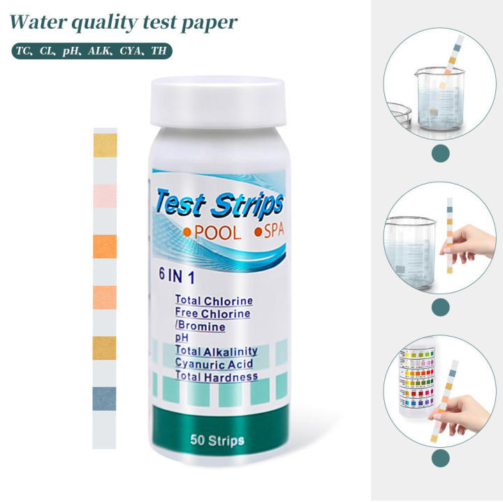 6 In 1 Swimming Test Strips Chlorine Cyanuric Aci Litmus Paper PH Test ...