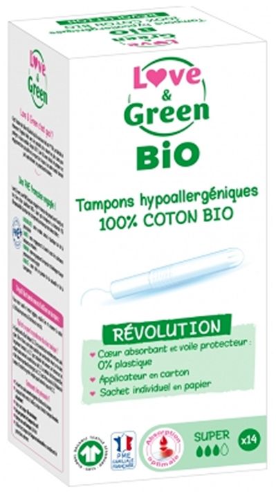 Love & Green Hypoallergenic Tampons 100% Organic Cotton 14 Super ...