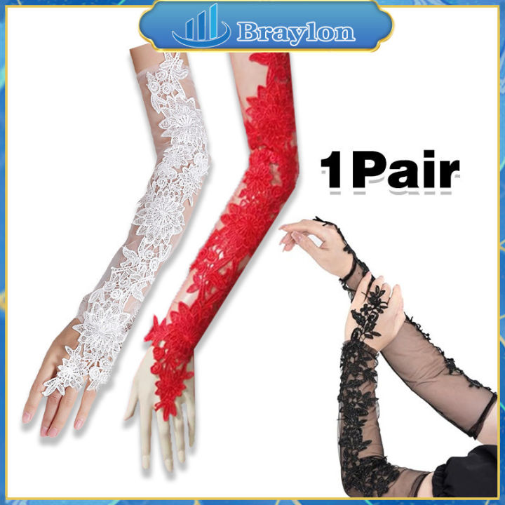 Evening Party Gloves Cosplay Party Stage Gloves Lace Party Gloves Satin ...