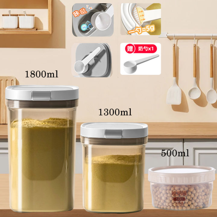 1300ML 1800ML Airtight Container Milk Powder Jar Reusable Food Sealed ...