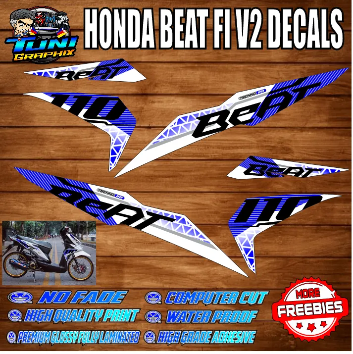 Honda Beat V2 FI Line Design Decals (White Series) with Freebies ...
