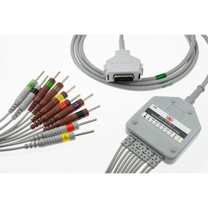 02a Ekg Ecg Cable One-piece Electrocardiograph 10 Leads Wires Clip Snap ...