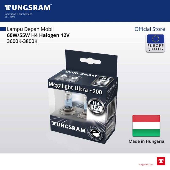 PROMO TERBARU - LAMPU MOBIL H4 TUNGSRAM MEGALIGHT ULTRA +200 PREMIUM ...