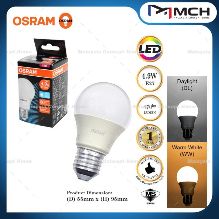 OSRAM 4.9W/5.5W/8.5W/10W/13W E27 LEDVALUE A60 CLASSIC BULB | Lazada