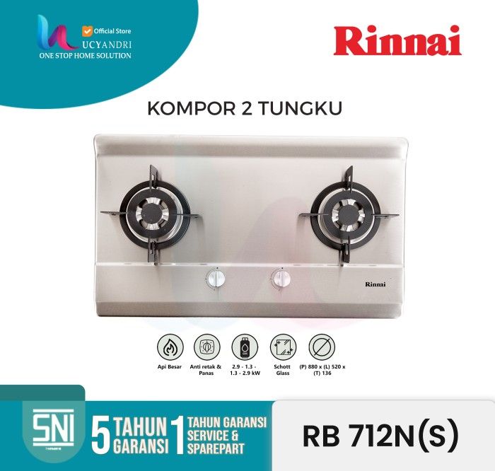 Kompor Gas Tanam 2 Tungku (Stainless) Rinnai RB-712N (S) / RB712NS ORI ...