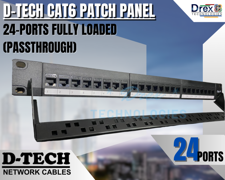 D-TECH 24 Ports Patch Panel Cat6 Fully Loaded 1Ru (Passthrough) | Lazada PH