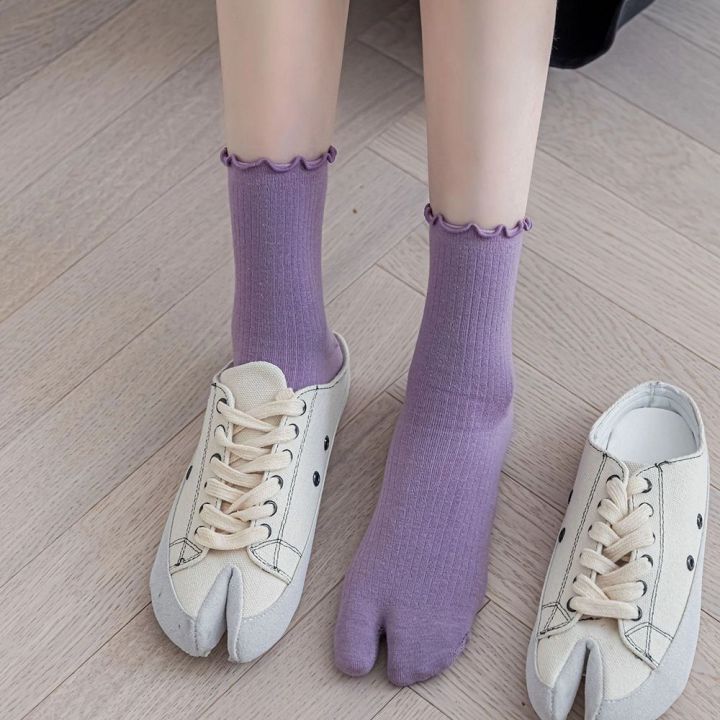 SUHUA ไม่เป็นทางการ ฮาราจูกุ หญิง สีลูกกวาด แยกนิ้วเท้า ฝ้าย ถุงเท้าสอง ...
