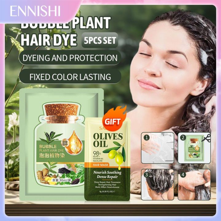 ENNISHI 【Free Hair Mask】5 Pcs/box Plant Extract Bubble Hair Dye Shampoo ...