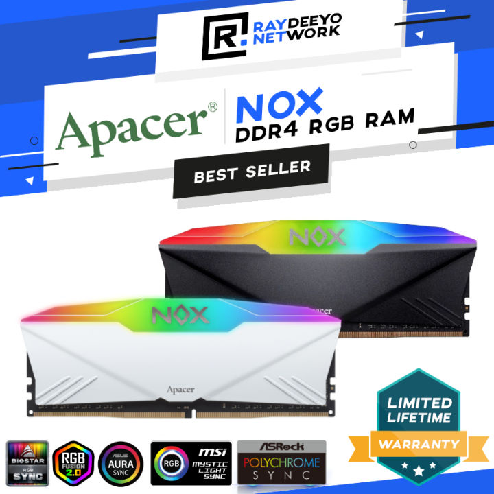 Apacer Nox Rgb Ddr4 3200mhz Gaming Ram Black White [aluminum Heatsink