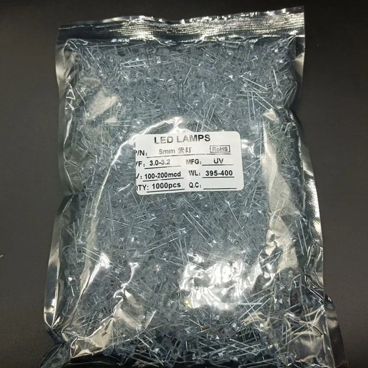 1000pcs Ultraviolet 395nm 400nm Led Diode Emitting Lamp 5mm Uvled Ultra ...