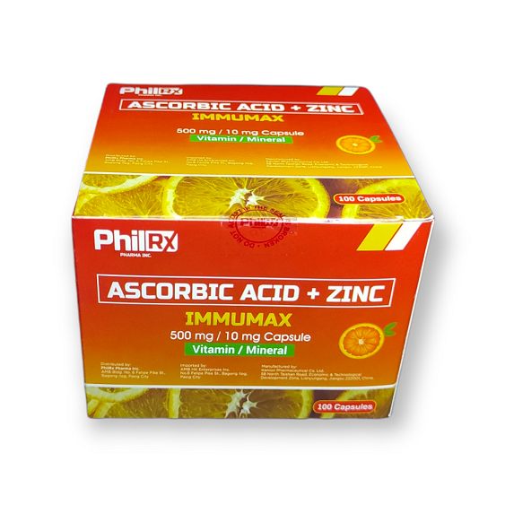 IMMUMAX Ascorbic Acid 500mg with Zinc 10mg 100 Capsules FDA Approved ...