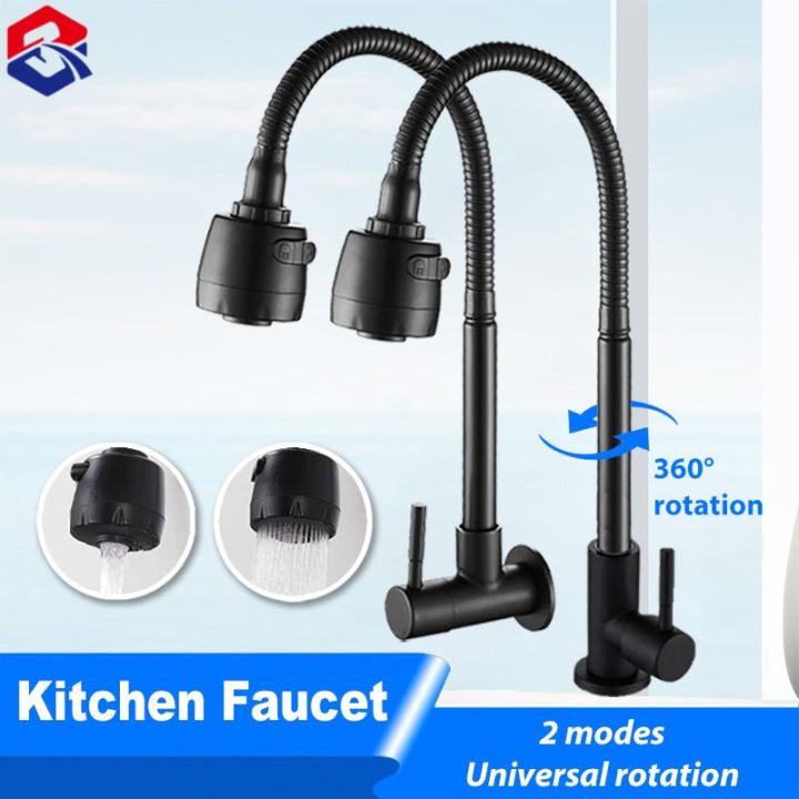 TQTQ SUS304 Kitchen Faucet Swivel Flexible 360° Rotaiton Sprayer Black ...