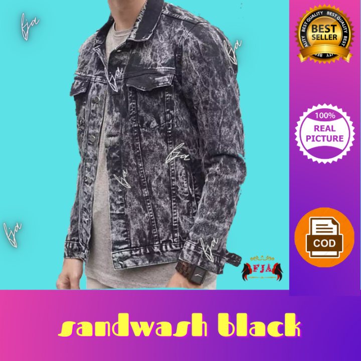 FJA - Jaket - Jaket Sandwash Black - Jaket Black Acid - Jaket Pria ...
