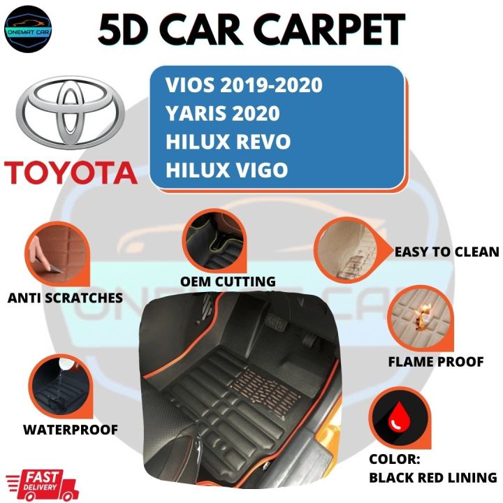 5D CAR CARPET KARPET KERETA TOYOTA VIOS 2019/VIOS 2023 /YARIS 2020/HILUX VIGO/HILUX REVO/CAMRY ...