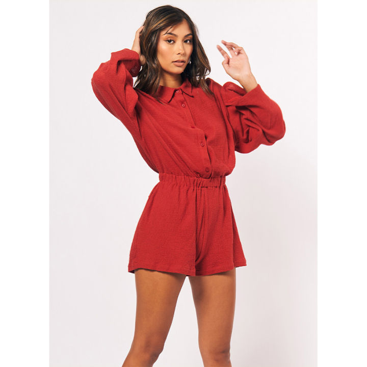 Sunny Staples Alonn Long Sleeve Playsuit (Red) | Lazada PH