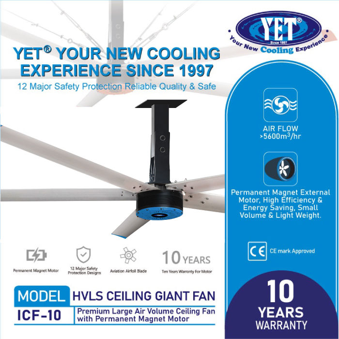 Yet ICF Series HVLS Giant Industrial Ceiling Fan ICF-10 ICF-12 ICF-16 ...