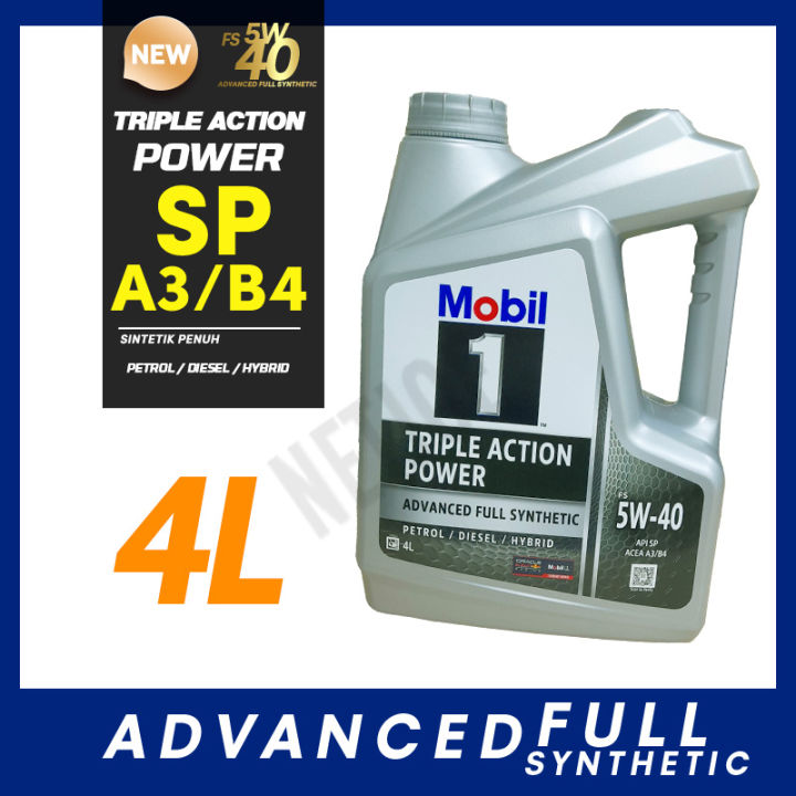 Mobil 1 Triple Action Power 5W-40 Advanced Full Synthetic Engine Oil 4L ...