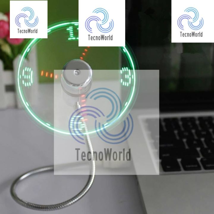USB LED Clock Fan Real Time Luminous Light Cooling Flashing Time ...
